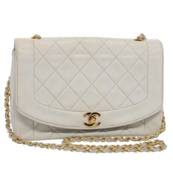 CHANEL | Bags | Chanel Diana Matelasse Shoulder Bag Lamb Skin White Cc ...